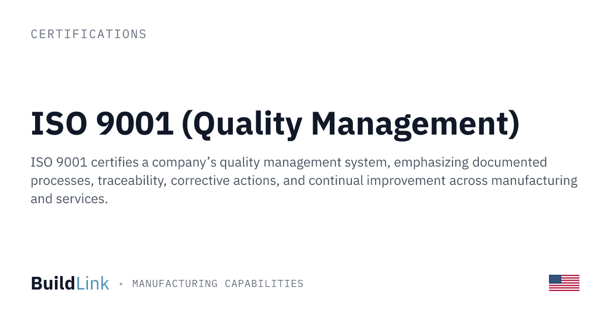 ISO 9001 (Quality Management) - Manufacturing Capabilities - BuildLink